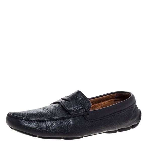 Prada | Shoes | Prada Black Leather Driver Penny Slip On Loafers Size ...